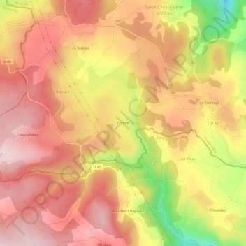 Mapa topográfico France, altitud, relieve