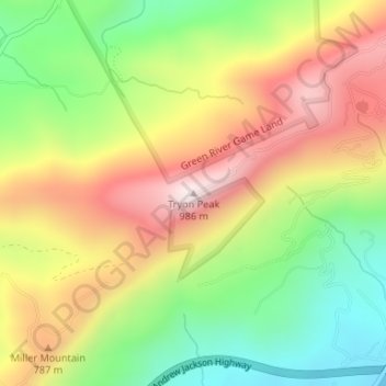 Mapa topográfico Tryon Peak, altitud, relieve