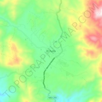 Mapa topográfico El Tuito, altitud, relieve