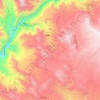 Mapa topográfico Huambo, altitud, relieve