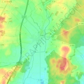 Mapa topográfico Lux, altitud, relieve