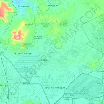Mapa topográfico Zumpango, altitud, relieve