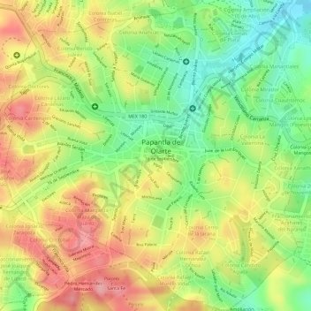 Mapa topográfico Papantla de Olarte, altitud, relieve