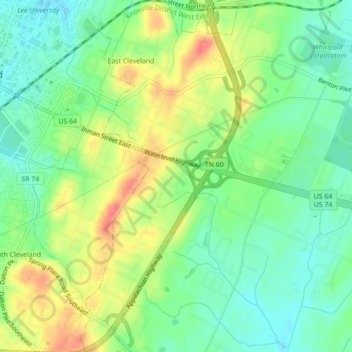 Mapa topográfico East Cleveland, altitud, relieve