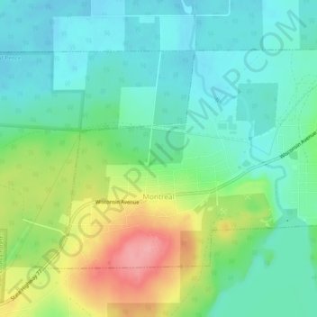 Mapa topográfico Montreal, altitud, relieve