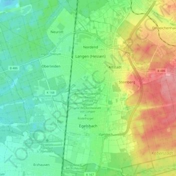Mapa topográfico Egelsbach, altitud, relieve