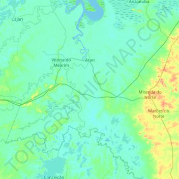 Mapa topográfico Arari, altitud, relieve
