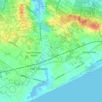 Mapa topográfico East Hampton North, altitud, relieve
