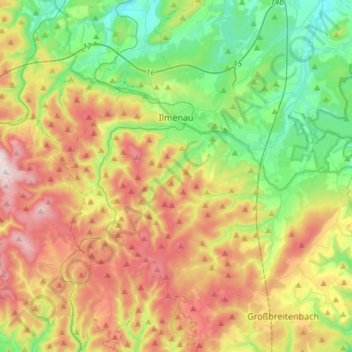 Mapa topográfico Ilmenau, altitud, relieve