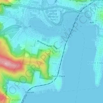 Mapa topográfico Point Clare, altitud, relieve