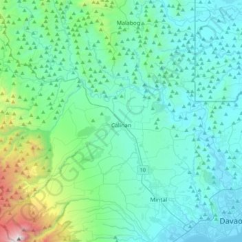 Mapa topográfico Calinan District, altitud, relieve