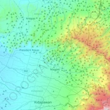 Mapa topográfico Magpet, altitud, relieve