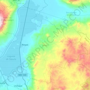 Mapa topográfico Atoyac, altitud, relieve