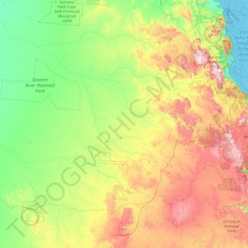 Mapa topográfico Mareeba Shire, altitud, relieve
