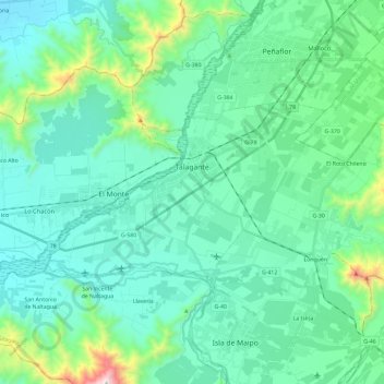 Mapa topográfico Talagante, altitud, relieve