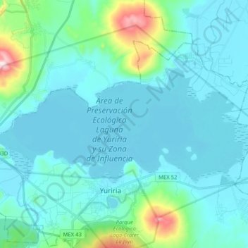 Mapa topográfico Laguna de Yuriria, altitud, relieve
