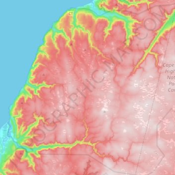 Mapa topográfico Cape Breton Highlands National Park, altitud, relieve