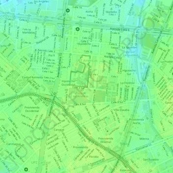 Mapa topográfico UPZ Américas, altitud, relieve