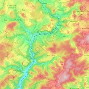 Mapa topográfico Gerolstein, altitud, relieve