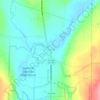 Mapa topográfico Hemlock, altitud, relieve