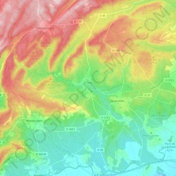 Mapa topográfico Cruzy, altitud, relieve