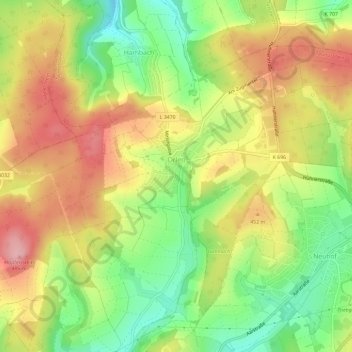 Mapa topográfico Orlen, altitud, relieve