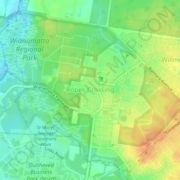 Mapa topográfico Ropes Crossing, altitud, relieve