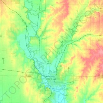 Mapa topográfico Winfield, altitud, relieve