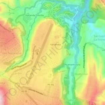 Mapa topográfico Andrés Avelino Cáceres Dorregaray, altitud, relieve