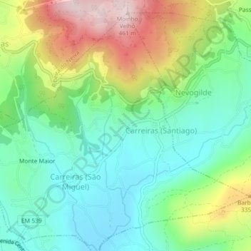 Mapa topográfico Carreiras (Santiago), altitud, relieve