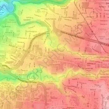 Mapa topográfico Uruca Centro, altitud, relieve