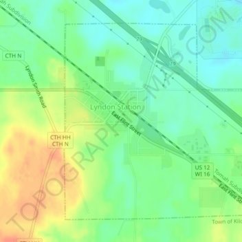 Mapa topográfico Lyndon Station, altitud, relieve