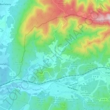 Mapa topográfico Ronchamp, altitud, relieve