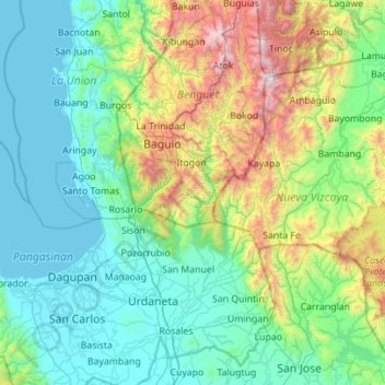 Mapa topográfico Agno River, altitud, relieve