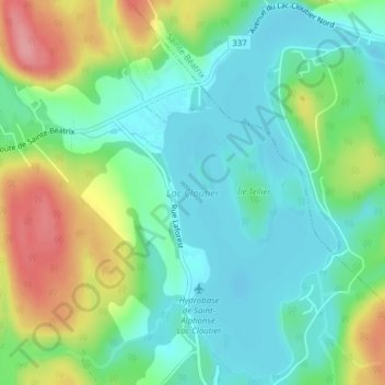 Mapa topográfico Lac Cloutier, altitud, relieve