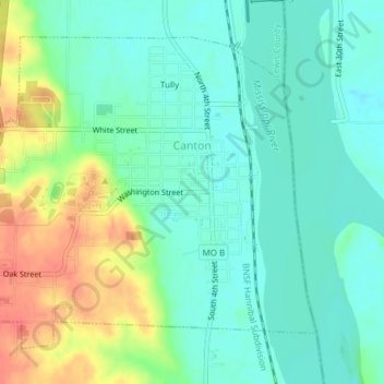Mapa topográfico Canton, altitud, relieve