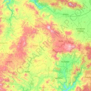 Mapa topográfico Sierra de Quila, altitud, relieve