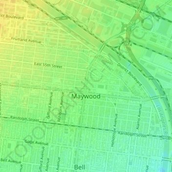 Mapa topográfico Maywood, altitud, relieve