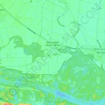 Mapa topográfico Mannsdorf an der Donau, altitud, relieve