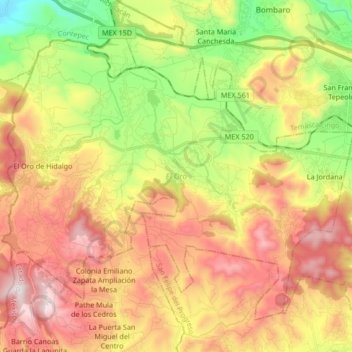 Mapa topográfico El Oro, altitud, relieve
