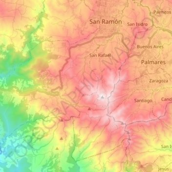 Mapa topográfico Santiago, altitud, relieve