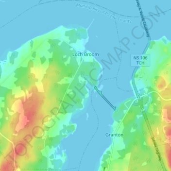 Mapa topográfico Loch Broom, altitud, relieve