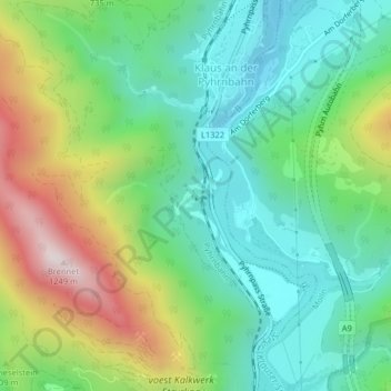 Mapa topográfico Schloss Klaus, altitud, relieve