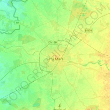 Mapa topográfico Satu Mare, altitud, relieve