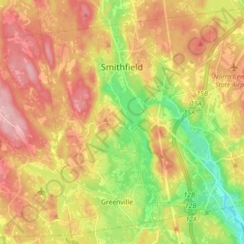 Mapa topográfico Smithfield, altitud, relieve