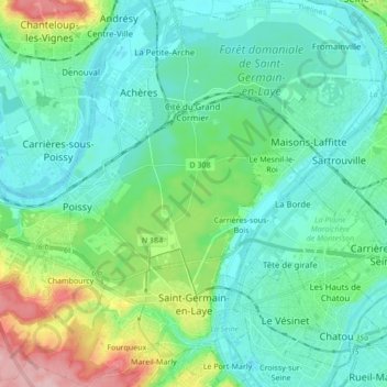 Mapa topográfico Saint-Germain-en-Laye, altitud, relieve