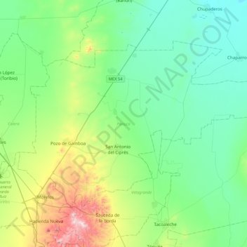 Mapa topográfico Pánuco, altitud, relieve