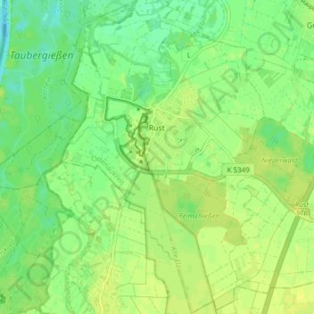 Mapa topográfico Rust, altitud, relieve