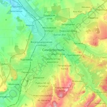 Mapa topográfico Simferopol, altitud, relieve
