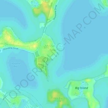 Mapa topográfico Minnetonka Beach, altitud, relieve